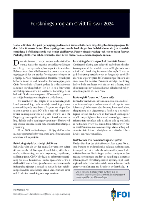Forskningsprogram Civilt försvar 2024